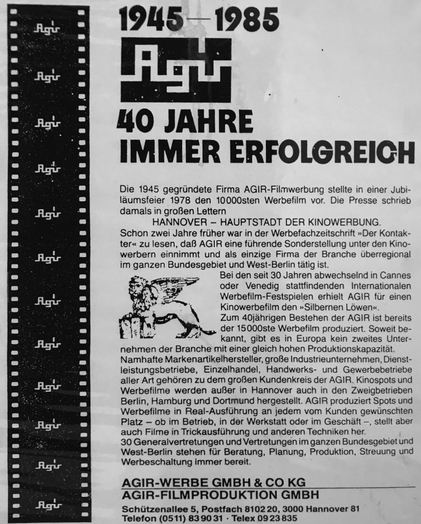 Agir-Filmwerbe KG – Lernwerkstatt Film und Geschichte